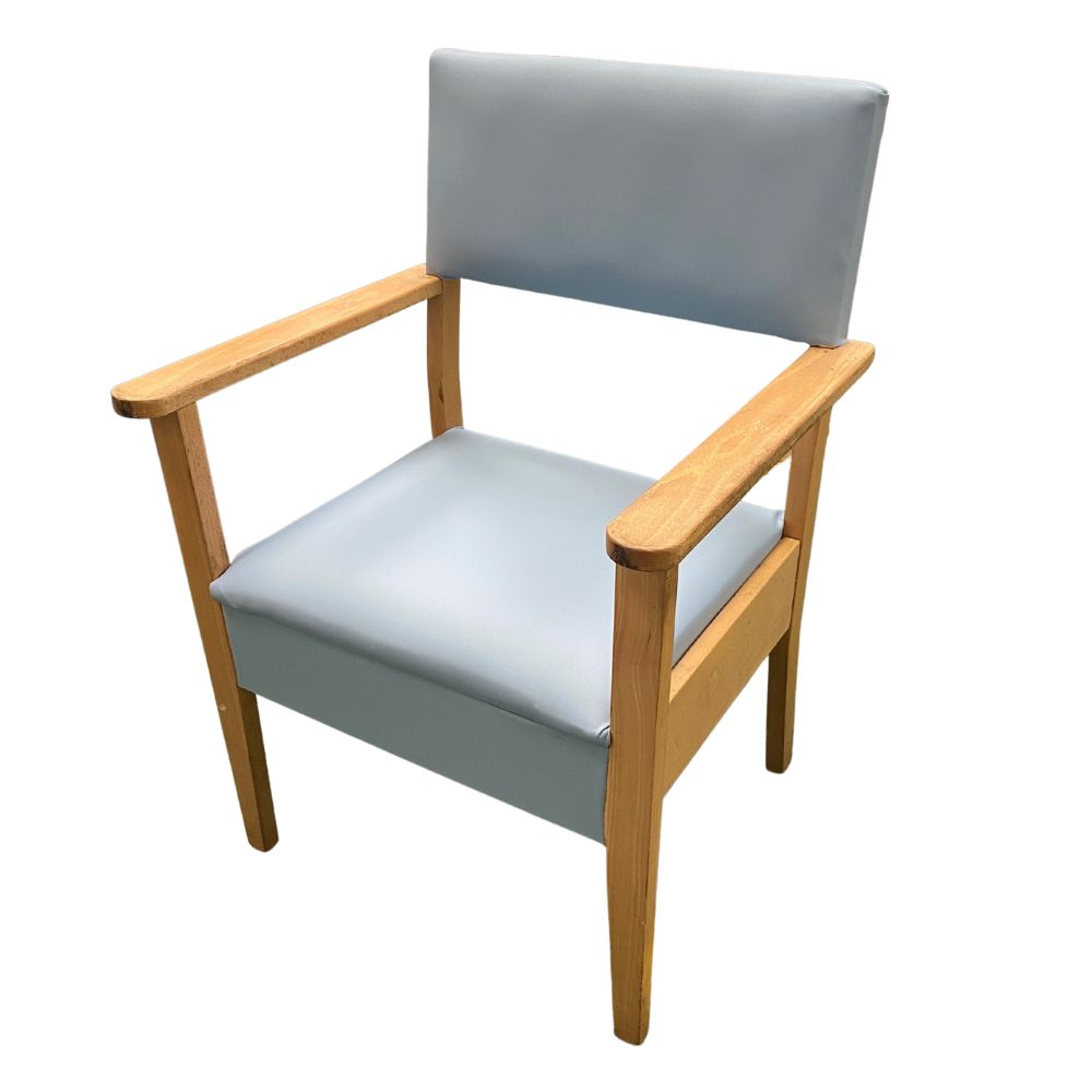 Half Back Chair with arms - Full PVC Back (Blue) - Medical hire